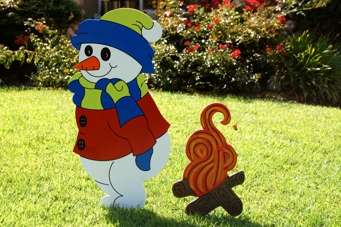 Snowman and Fire Outdoor Wood Decoration - Etsy