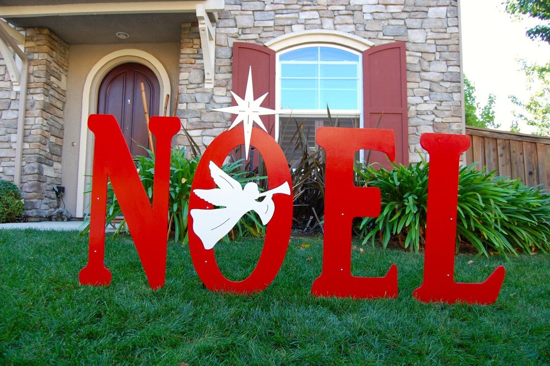 Noel Christmas Sign With Engraved Angel Yard Art Sign Large - Etsy