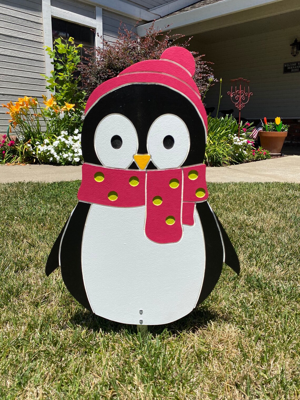 Engraved Penguin Yard Sign, Polka Dot Scarf, Christmas Holiday Decor - Etsy