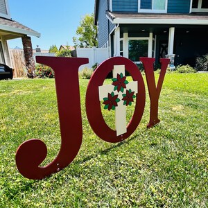 JOY Cross With Poinsettias Outdoor Holiday Christmas Yard Art Sign ...