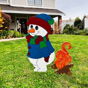 Snowman and Fire Outdoor Wood Decoration, Yard Art - Etsy