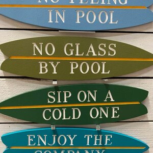 Pool Paradise Rules Engraved Wood Surf Board Signs, Customizable Set of ...