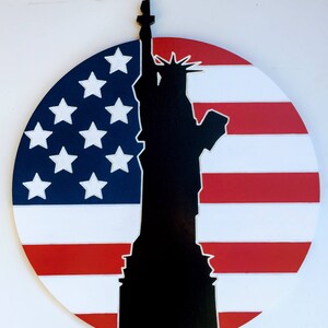 Fourth of July American Flag Statue of Liberty Engraved Wood Sign ...