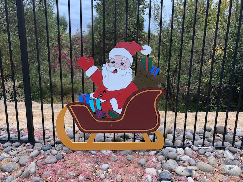 Santa On A Sleigh Holiday Yard Art Christmas Decor | Etsy