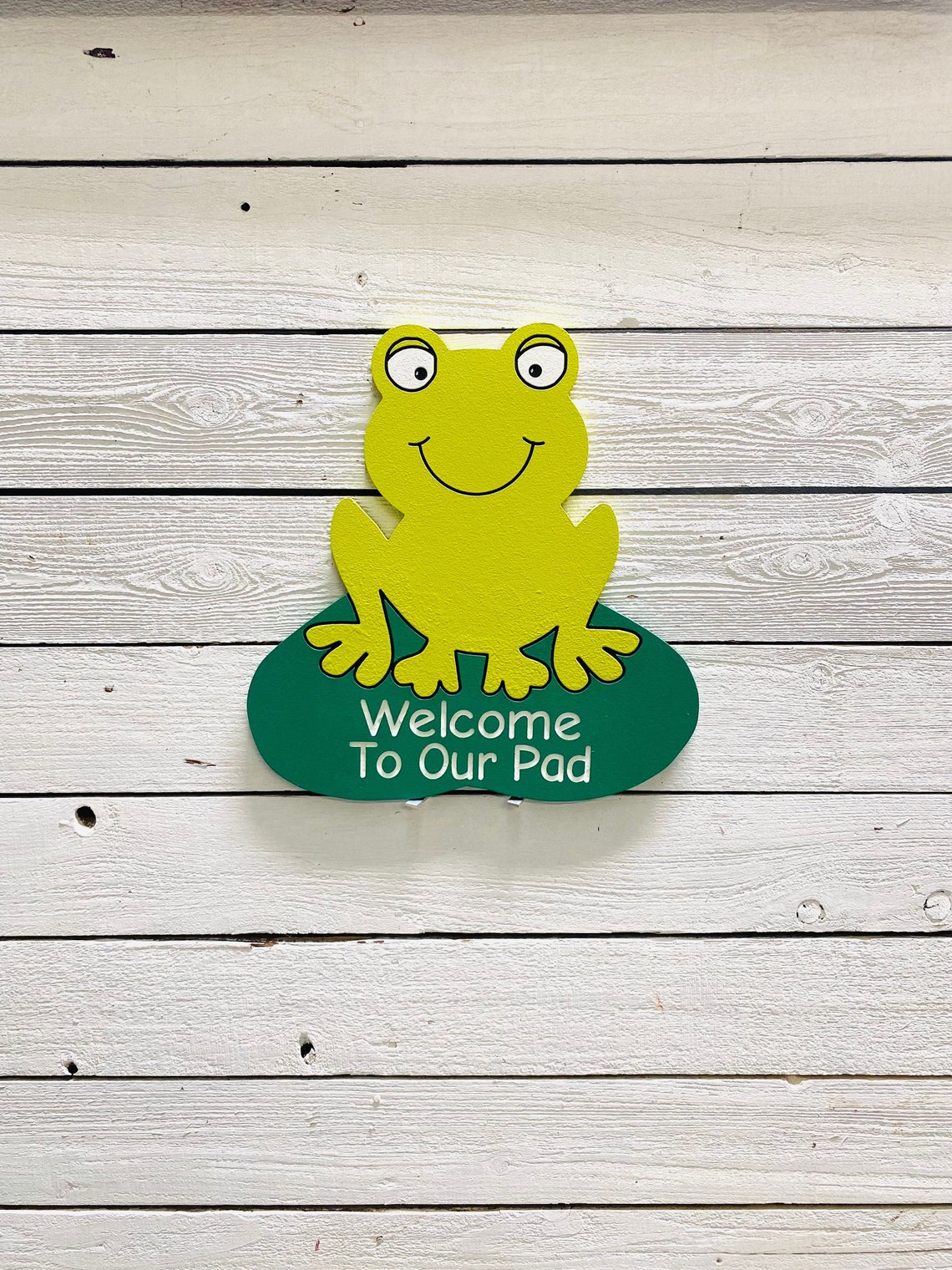 Welcome to Our Pad Frog on Lily Pad Engraved Wood Outdoor - Etsy