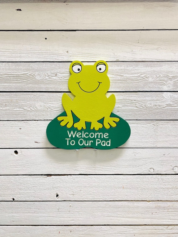 Welcome to Our Pad Frog on Lily Pad Engraved Wood Outdoor - Etsy