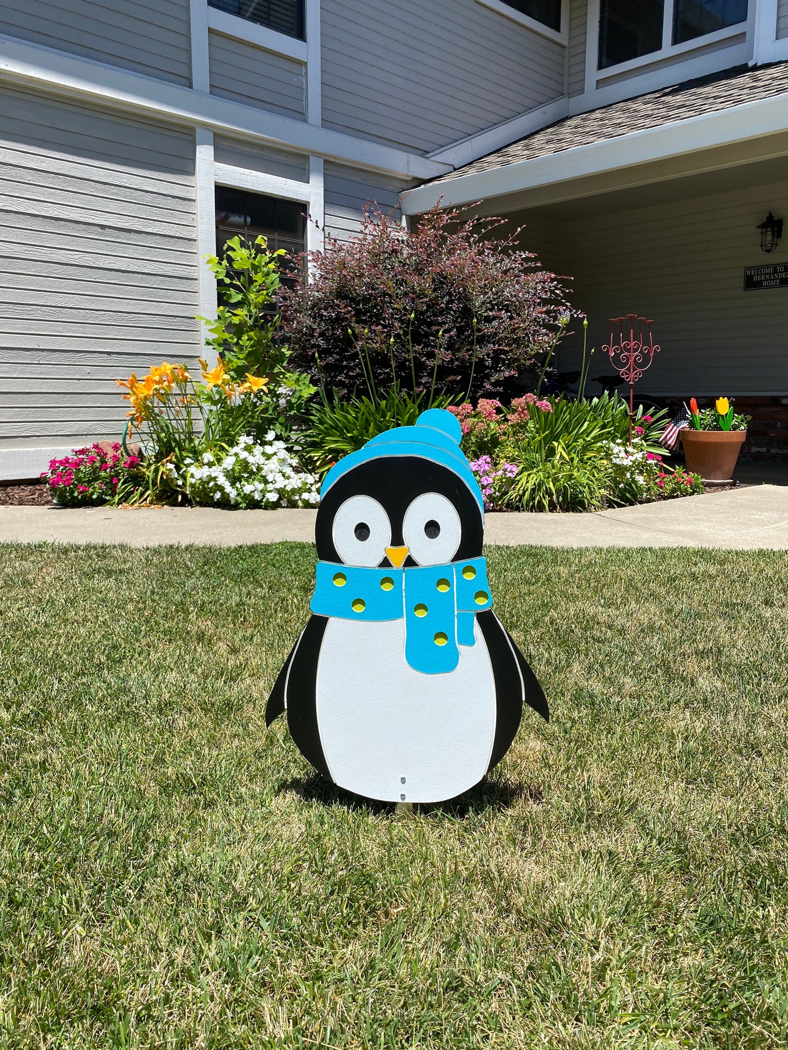 Engraved Penguin Yard Sign, Polka Dot Scarf, Christmas Holiday Decor - Etsy