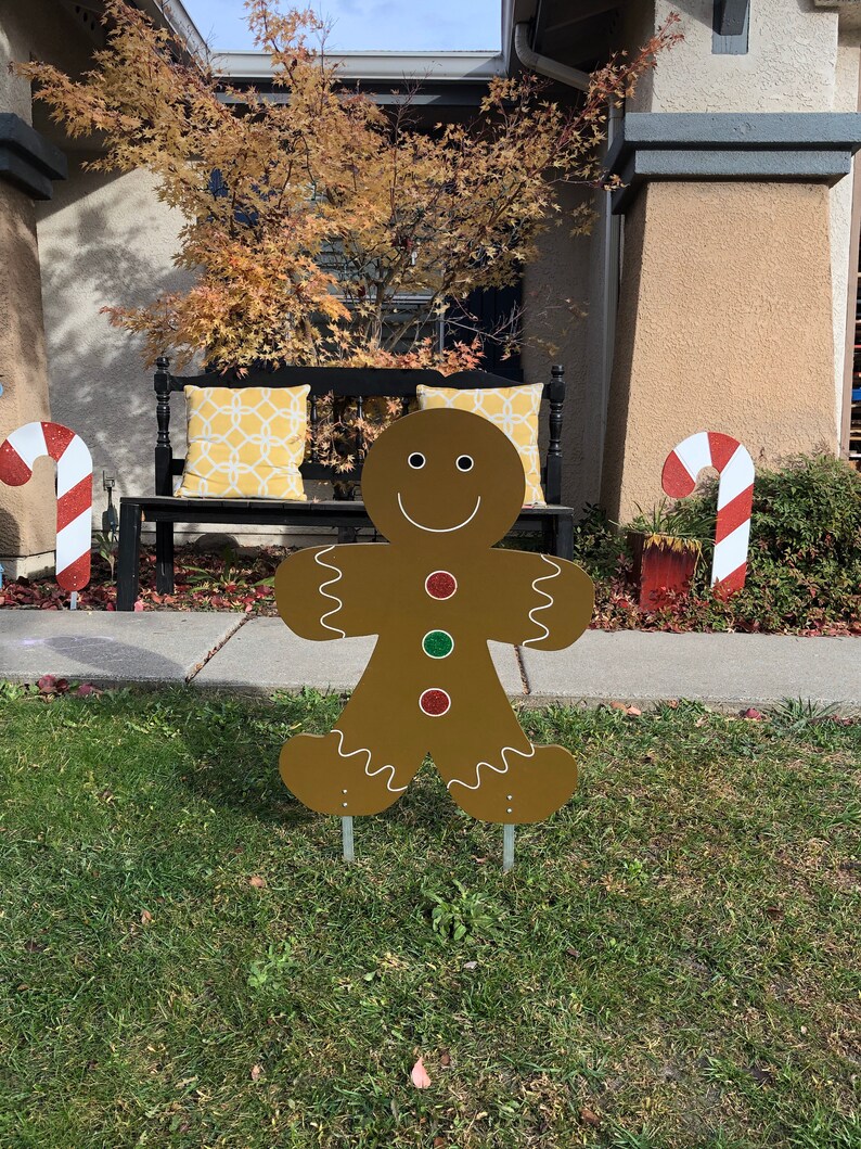 Gingerbread Man Large Christmas Decoration Wood Yard Art Sign Etsy