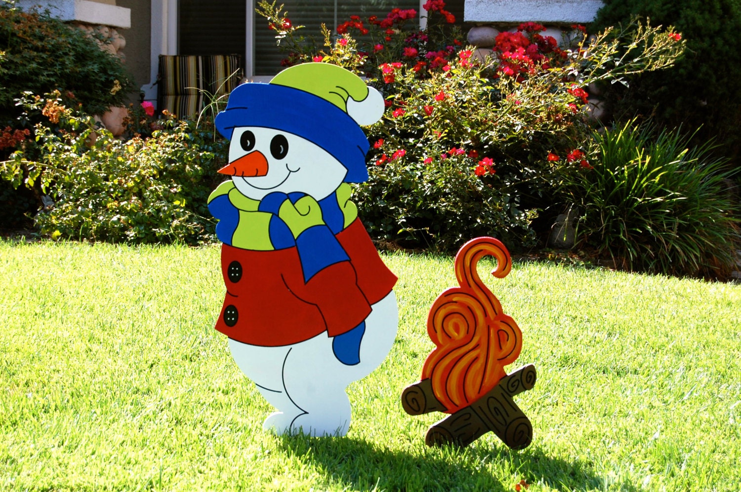 Snowman and Fire Outdoor Wood Decoration - Etsy