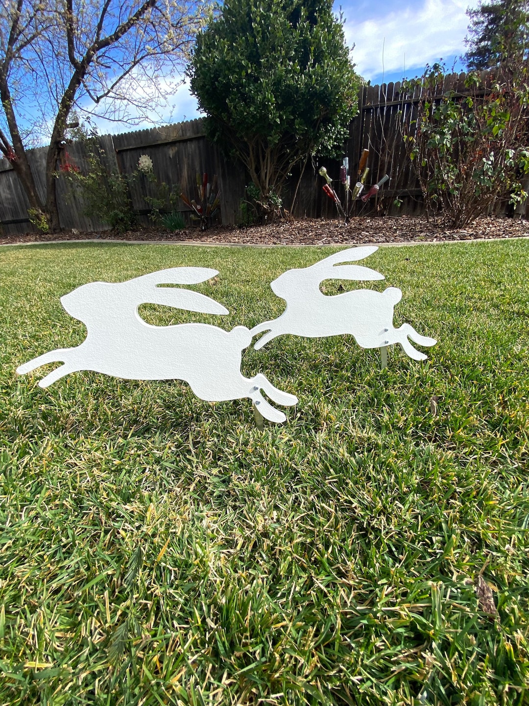 Rabbits Running White Silhouette Yard Art, Wood Sign - Etsy