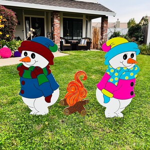 Snowman and Fire Outdoor Wood Decoration, Yard Art - Etsy
