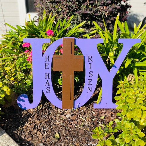 Easter Religious Outdoor Yard Decoration Wood Sign Joy With - Etsy