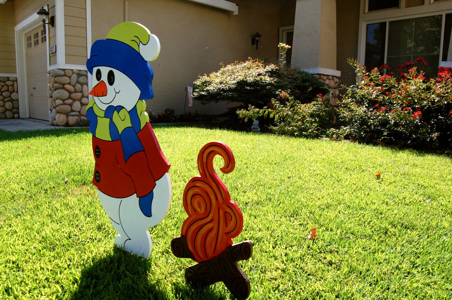 Snowman and Fire Outdoor Wood Decoration - Etsy