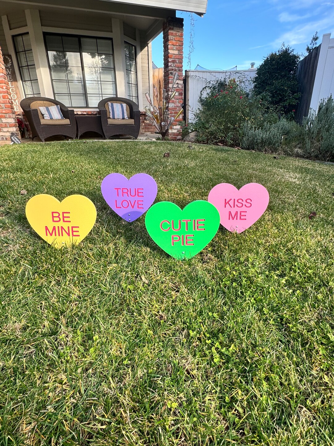 Valentine's Day Set of Four, Be Mine Conversation Hearts, Engraved Wood ...