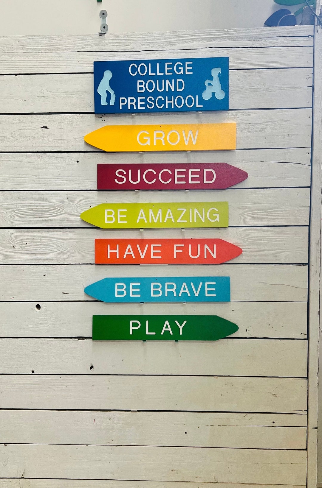 Childcare or Preschool Sign and Fun Arrows, Engraved Wood Signs Set of ...