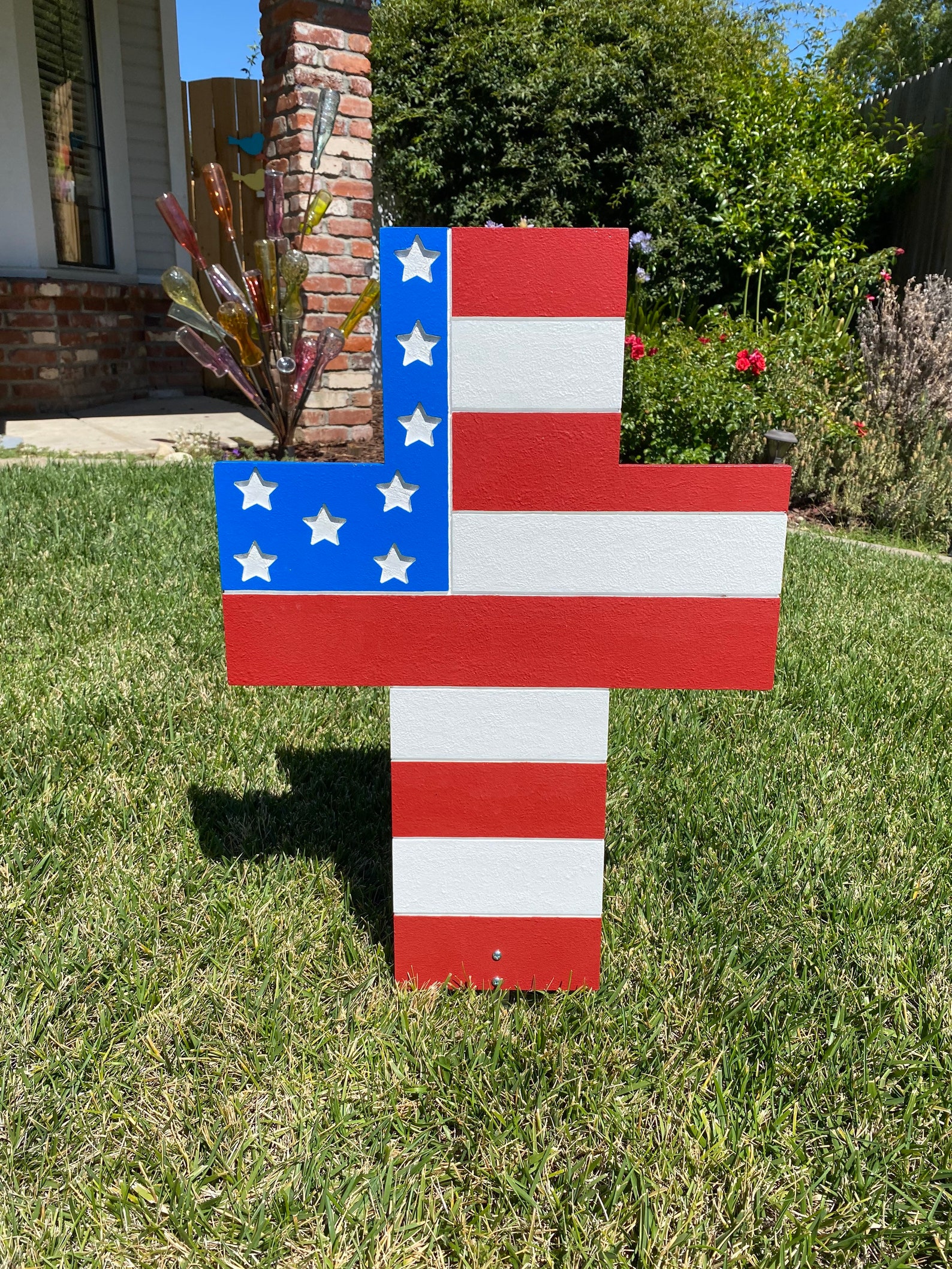 Patriotic Cross Red White And Blue 24 Inch Engraved Yard | Etsy