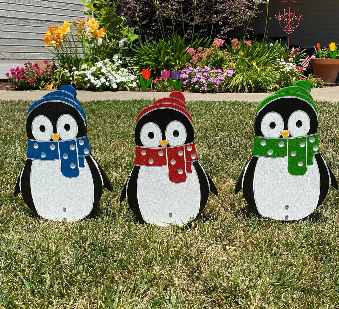 Engraved Penguin Yard Sign, Polka Dot Scarf, Christmas Holiday Decor - Etsy