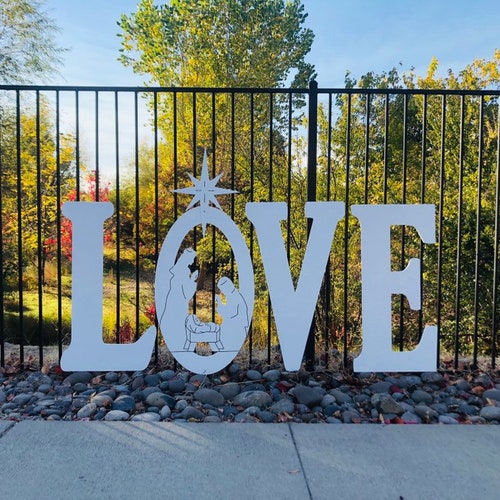 Love Christmas Sign With Engraved Nativity Yard Art Sign Large - Etsy