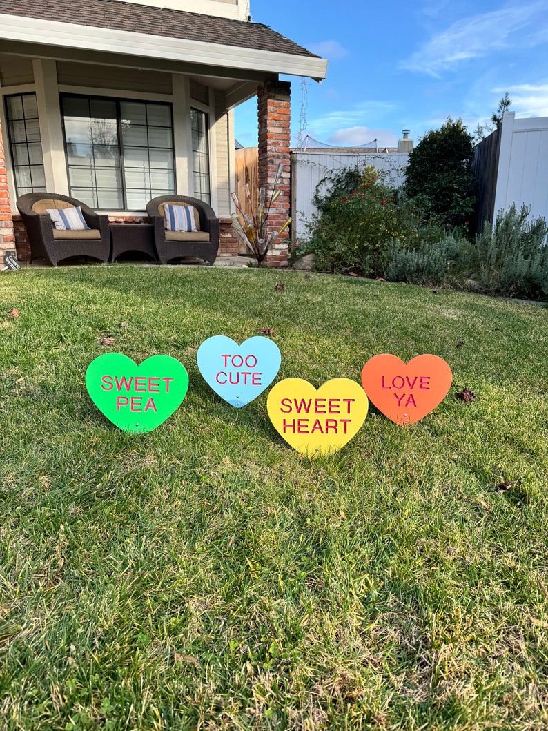 Conversation Hearts Set of Four, Sweet Pea Engraved Wood Signs for the ...