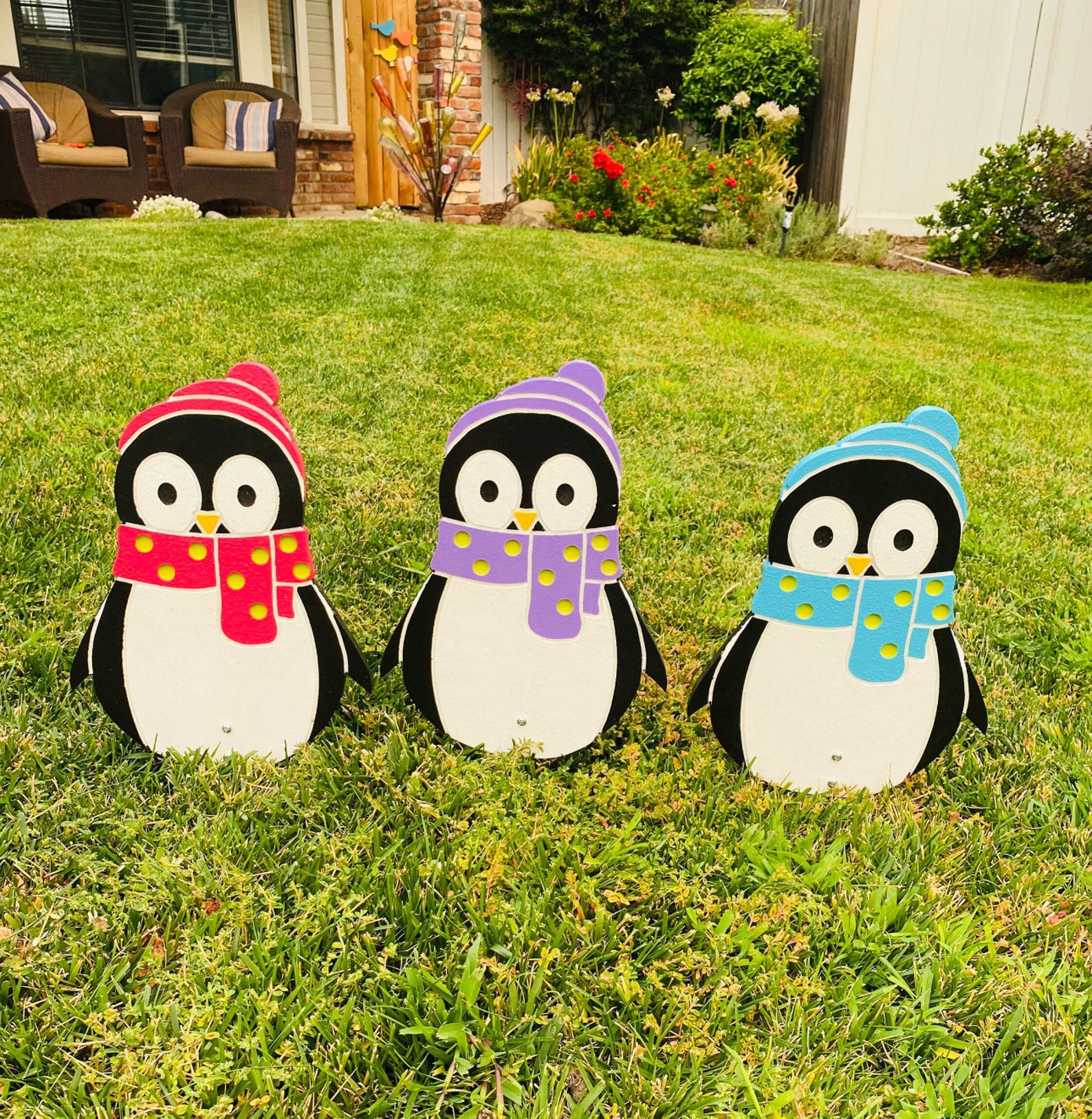 Engraved Penguin Yard Sign, Polka Dot Scarf, Christmas Holiday Decor - Etsy