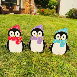 Penguin With Polka Dot Scarf, Outdoor Wood, Engraved, Christmas Holiday ...