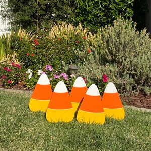 Candy Corn Set of 5 Halloween Wood Engraved Yard Art Fall Walkway Decor ...
