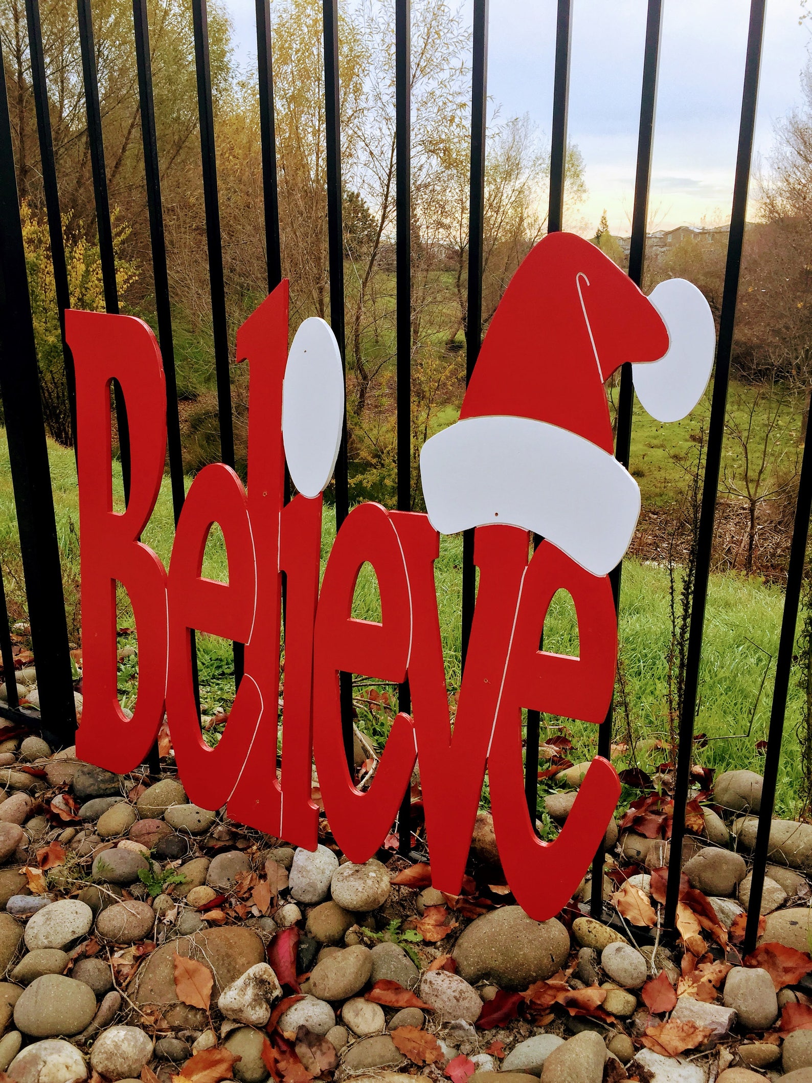 Believe Christmas Holiday Yard Sign With Santa Hat Large Size - Etsy