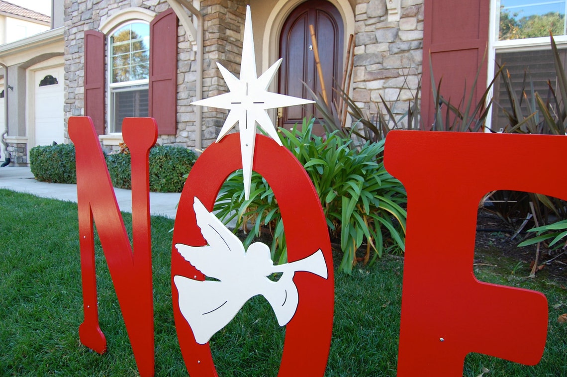 Noel Christmas Sign With Engraved Angel Yard Art Sign Large - Etsy