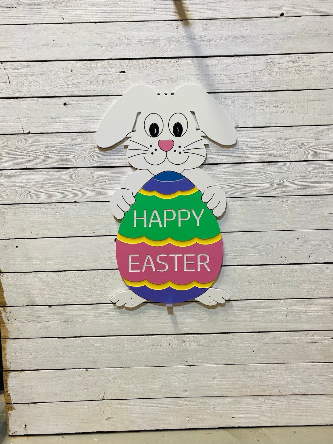 Easter Bunny With Easter Egg Engraved With Happy Easter Spring Outdoor