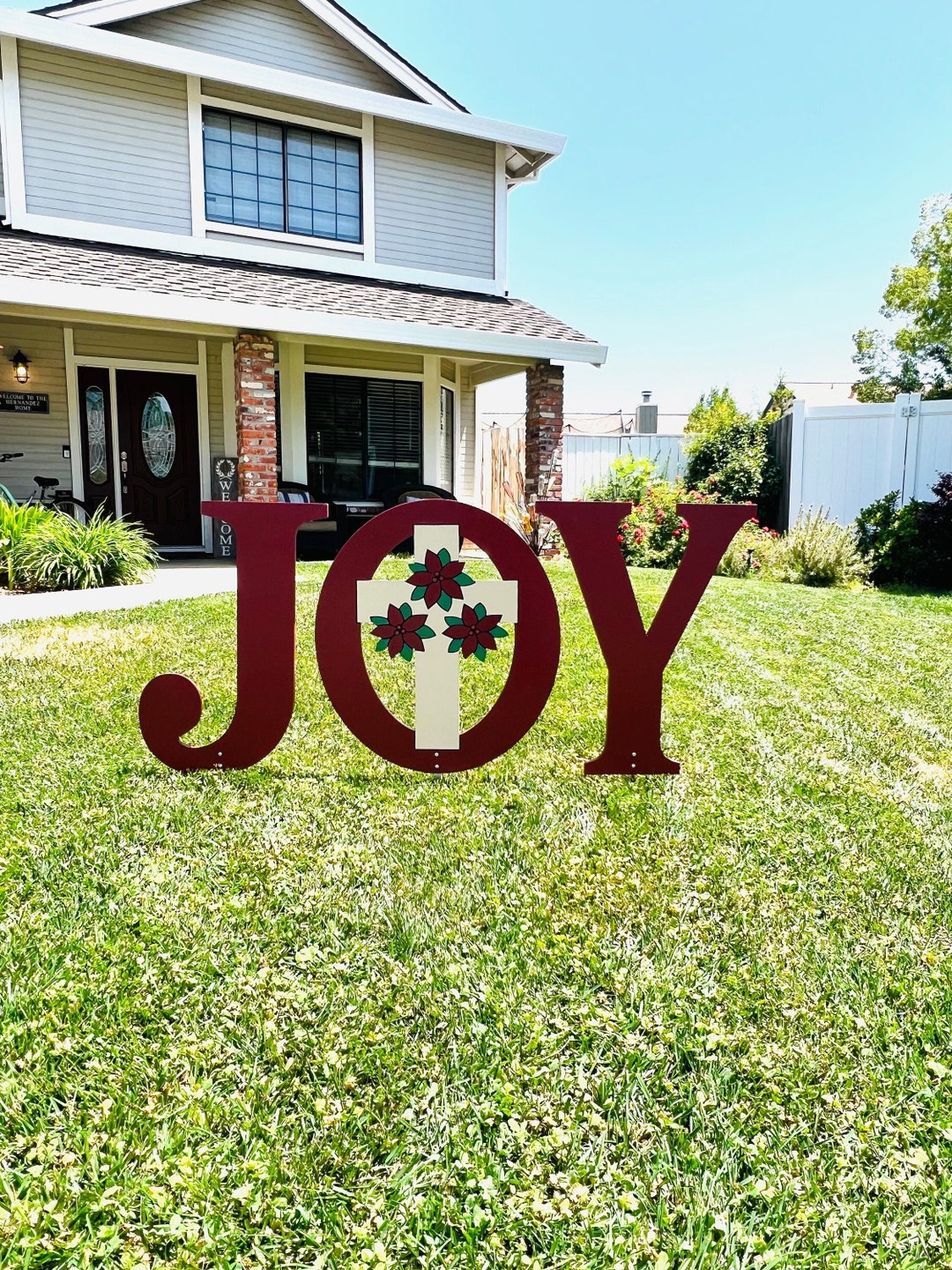 JOY Cross With Poinsettias Outdoor Holiday Christmas Yard Art Sign ...