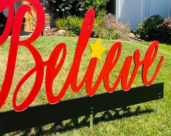 Believe Christmas Holiday Yard Sign With Santa Hat Large Size | Etsy