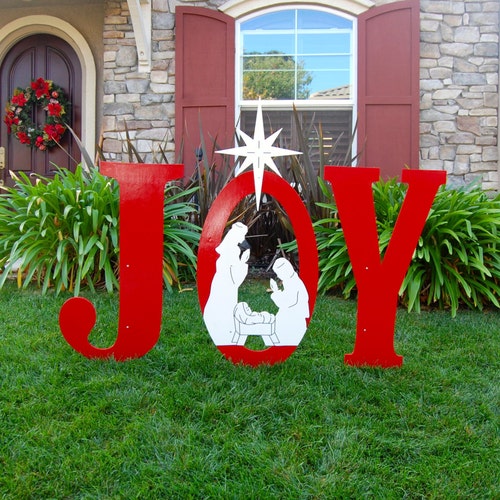 JOY Nativity Outdoor Christmas Holiday Yard Art Sign Large | Etsy