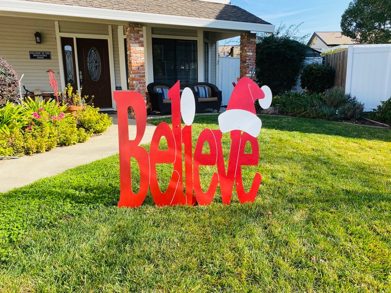 Believe Christmas Holiday Yard Sign With Santa Hat Large Size - Etsy