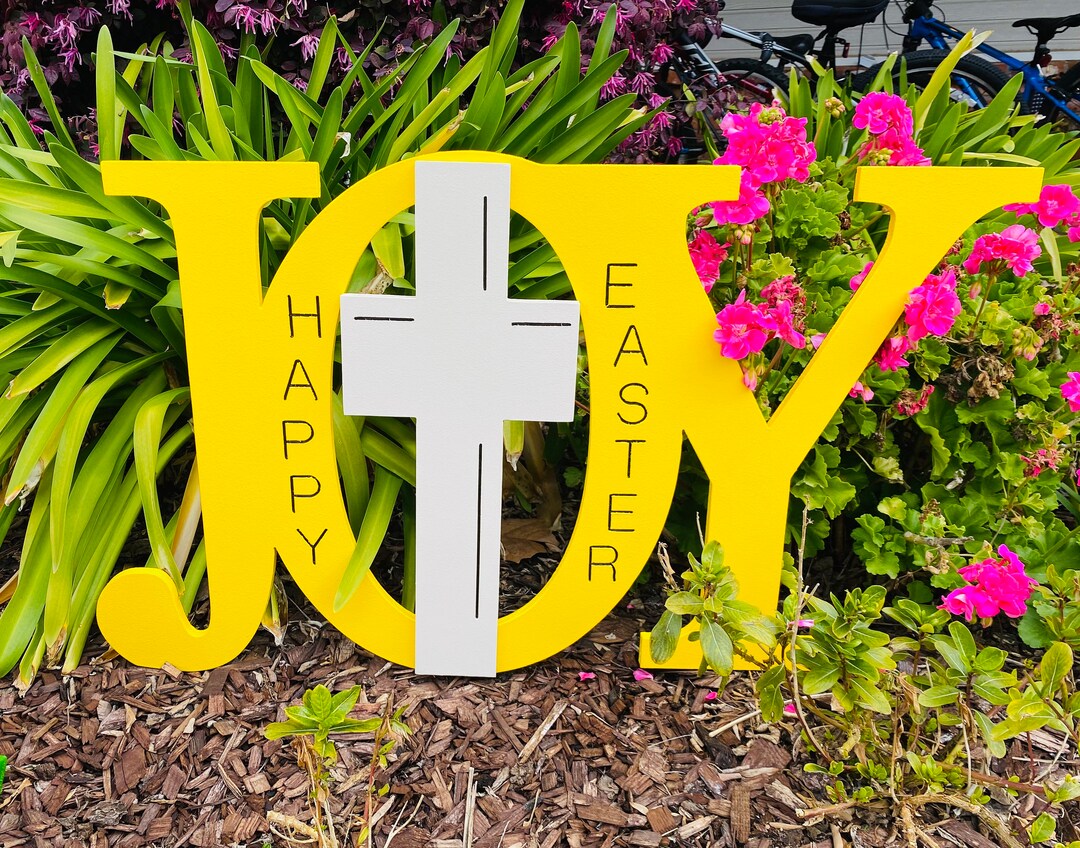 Easter Religious Outdoor Yard Decoration Wood Sign Joy With Cross - Etsy