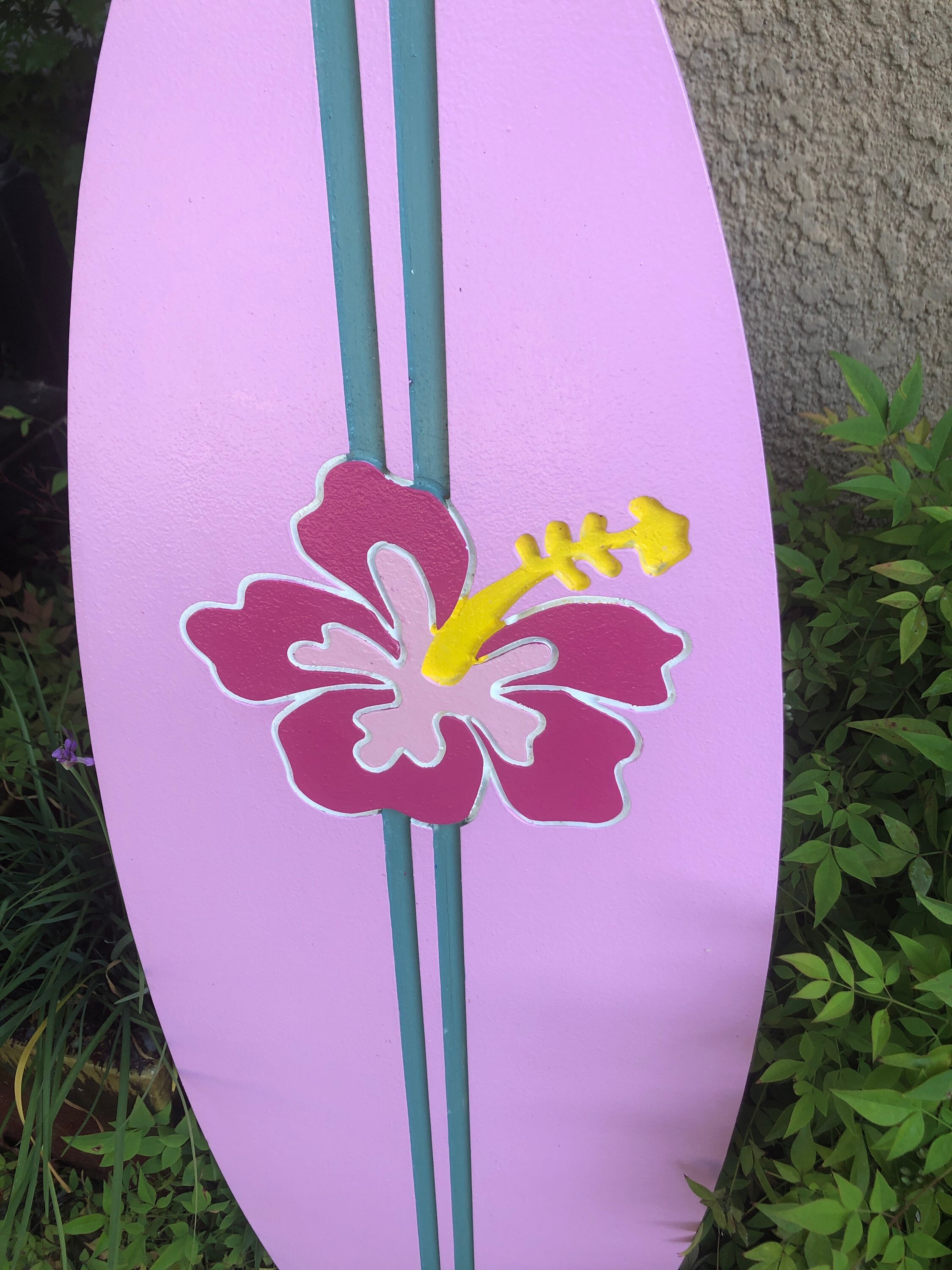 Pink Surf Board with Decorative Hibiscus Outdoor Wood Poolside | Etsy