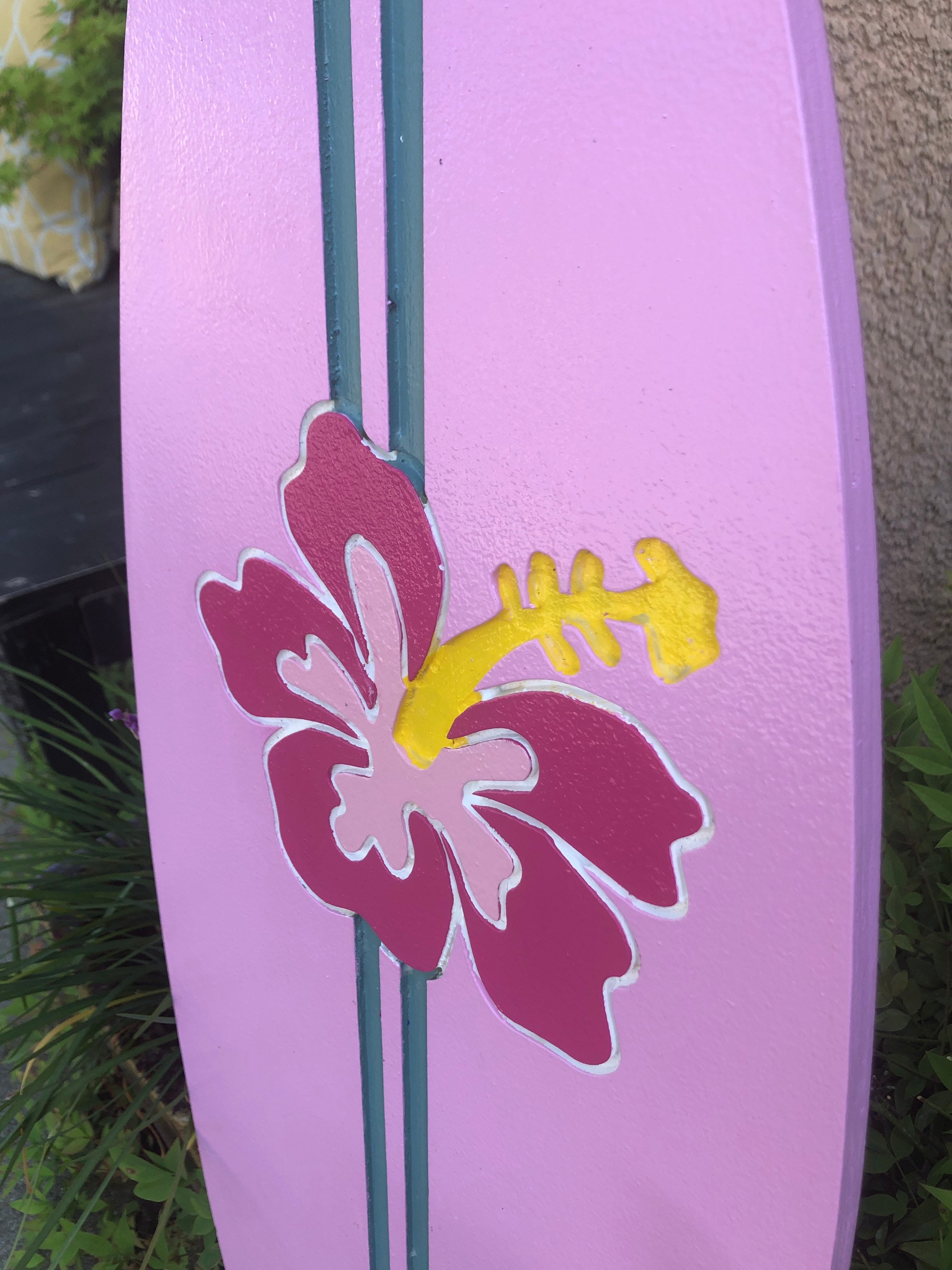 Pink Surf Board with Decorative Hibiscus Outdoor Wood Poolside | Etsy