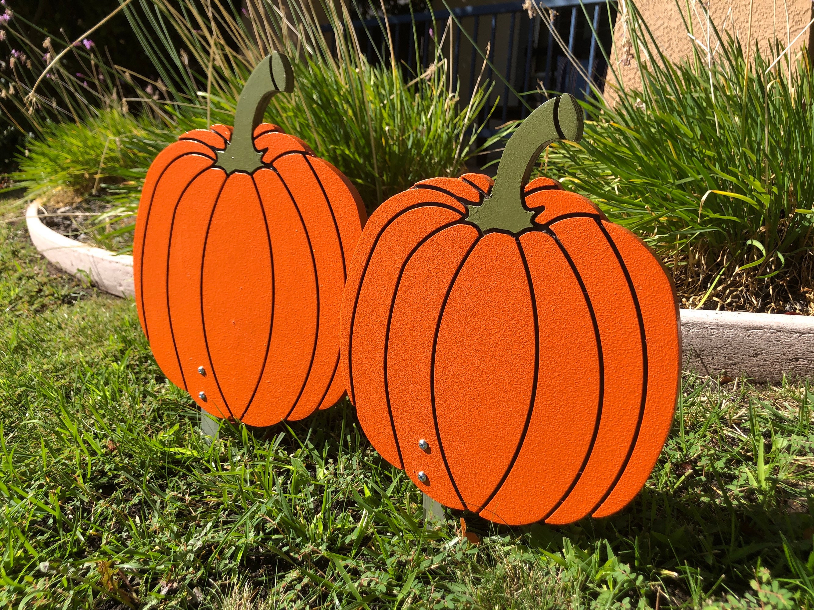 Halloween Pumpkins Set of Two Engraved Wood Pumpkin Yard Art Sign for ...