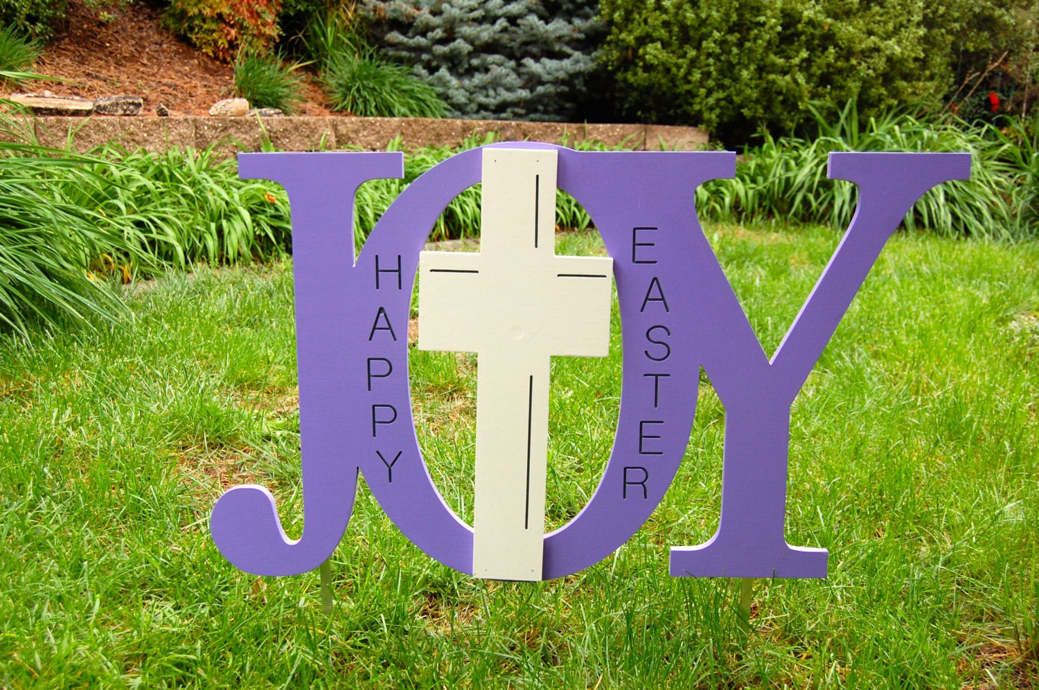 Easter Religious Outdoor Yard Decoration Wood Sign Joy With Cross - Etsy