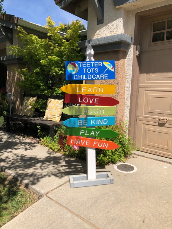 Childcare Sign And Fun Arrows Engraved Wood Signs Set Of 7 | Etsy