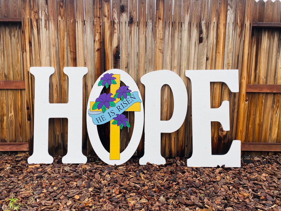 White Easter Hope Sign Engraved With He is Risen Large Engraved Yard ...