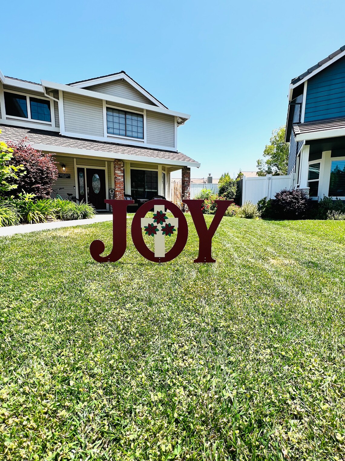 JOY Cross With Poinsettias Outdoor Holiday Christmas Yard Art Sign ...