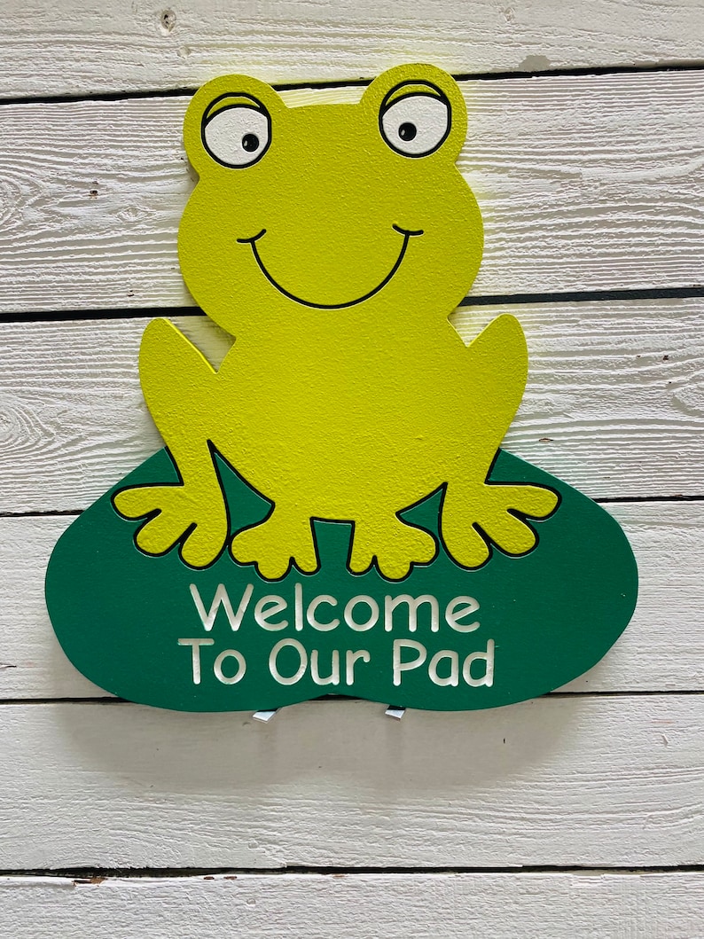 Welcome to Our Pad, Frog on Lily Pad, Engraved Wood Outdoor Sign - Etsy