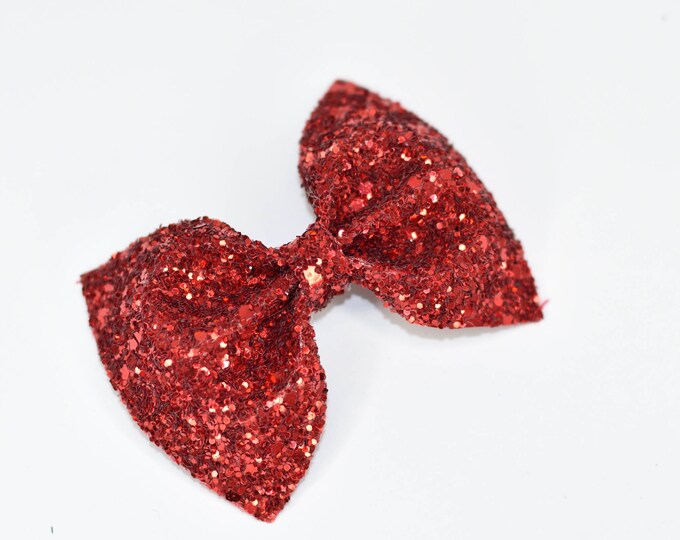 Mini Ruby Red Glitter Bow / Red Glitter Bow / Glitter Fabric | Etsy
