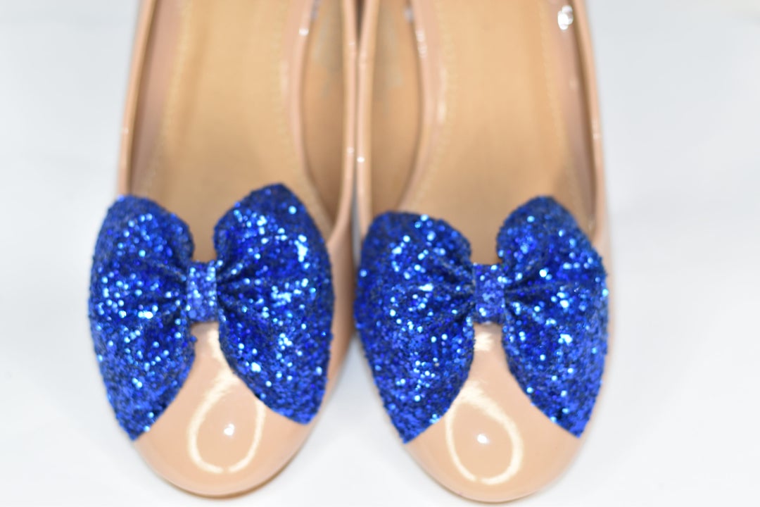 Pair of Royal Blue Glitter Bow Shoe Clips, Blue Glitter Bow, Shoe Clip ...