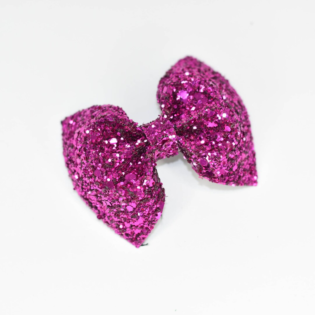 Mini Fuchsia Pink Glitter Bow / Pink Glitter Bow / Glitter Fabric Bow ...