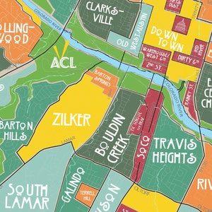 Original Neighborhoods of Austin Map // Austin Texas Print | Etsy