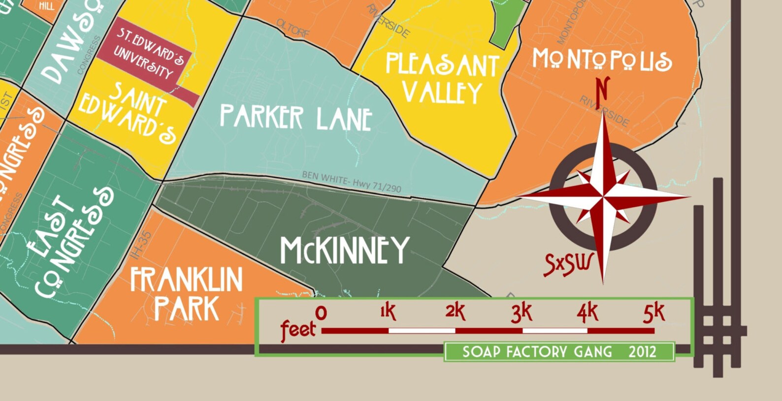 Original Neighborhoods of Austin Map // Austin Texas Print | Etsy