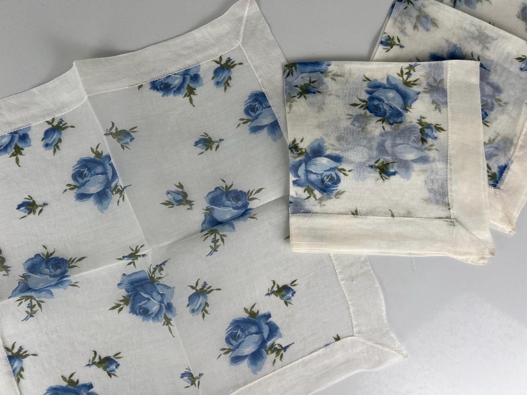 Blue Sheer Rose Napkins/vintage Set of 4 Blue and White Napkins E - Etsy