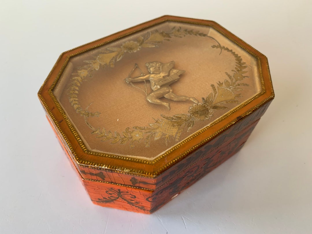 5.5 Inch Cupid Shadowbox Lid Keepsake Box Jewelry Box/antique Victorian ...