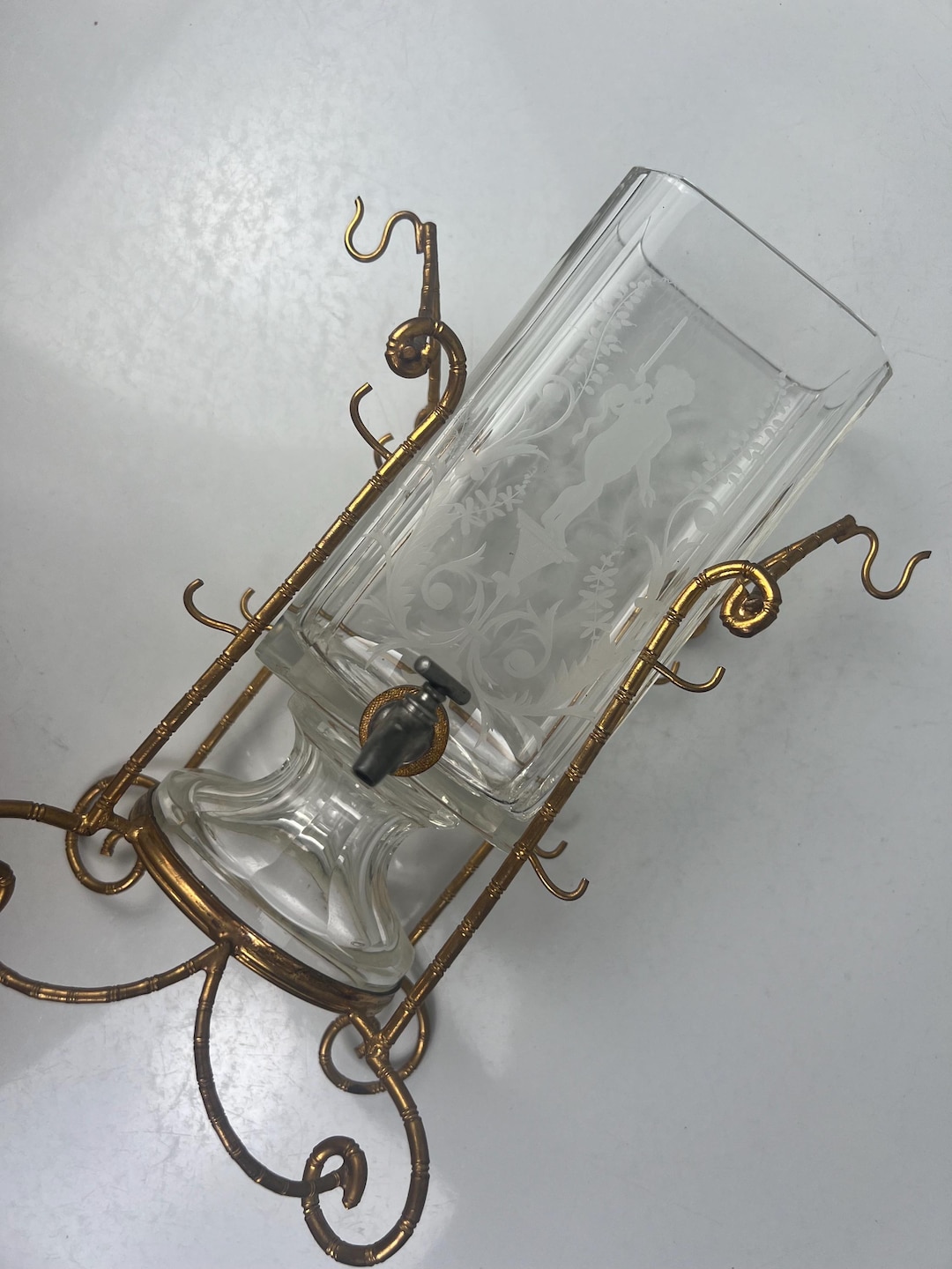 Antique Absinthe Jar With Spout/victorian Crystal Liqueur Vessel Gilt ...